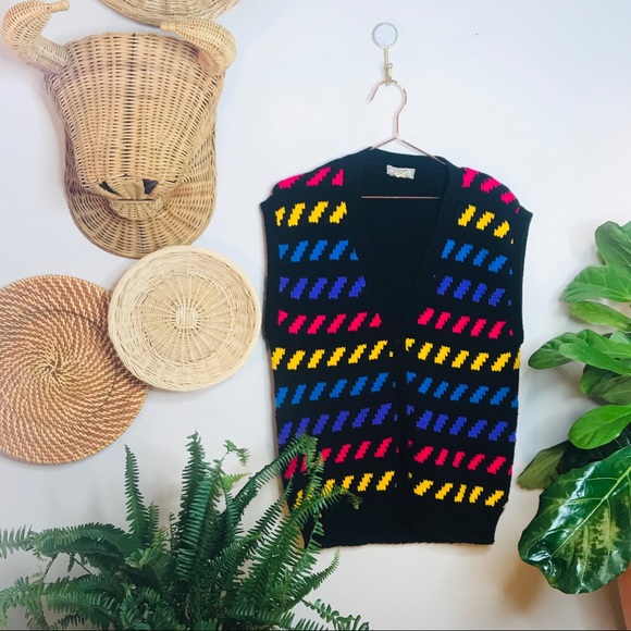 Vintage | Jackets & Coats | Vtg Vsco 9s Color Block Chunky Sweater Vest ...